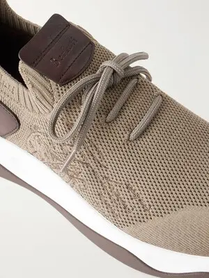 Berluti Shadow Leather-trimmed Stretch-knit Sneakers