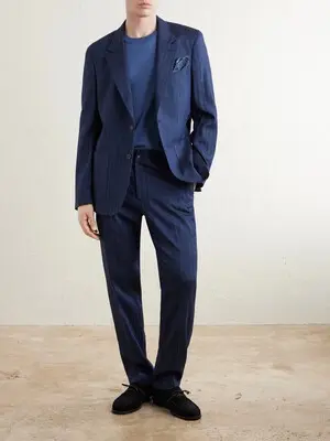 Mr P. James" Tapered Herringbone Linen-blend Suit Trousers