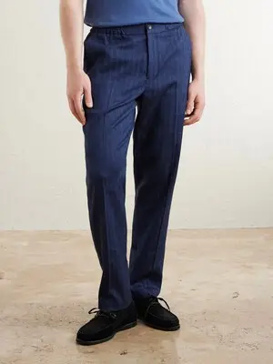 Mr P. James" Tapered Herringbone Linen-blend Suit Trousers