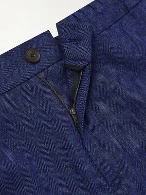 Mr P. James" Tapered Herringbone Linen-blend Suit Trousers
