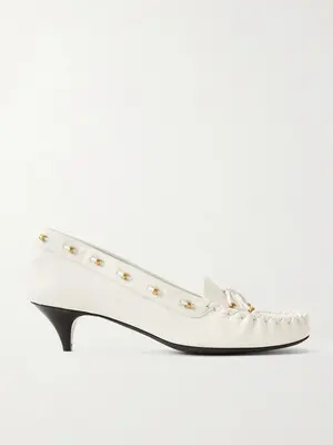 Khaite KHAITE Milly Embellished Whipstitched Textured-Leather Pumps Neutrals
