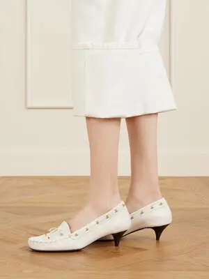 Khaite Milly Embellished Whipstitched Textured-leather Pumps - Neutrals