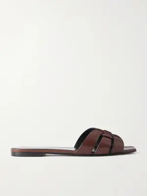 Saint Laurent Tribute Leather Slides - Brown
