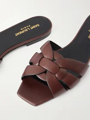 Saint Laurent Tribute Leather Slides - Brown