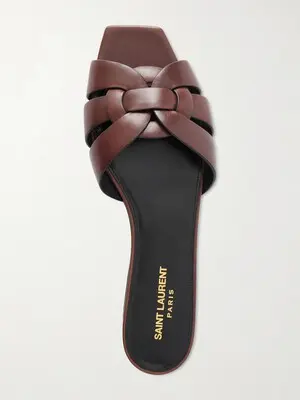 Saint Laurent Tribute Leather Slides - Brown
