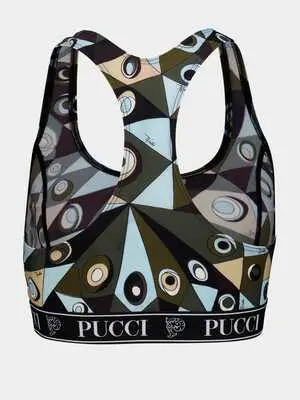 Emilio Pucci Khaki And Blue Occhi Print Sports Bra - Multicolour
