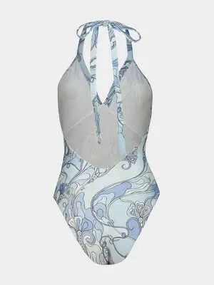 Emilio Pucci Pale Orchidee Print Halterneck One-piece Swimsuit