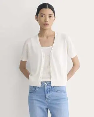 Everlane Fine Linen Lace Trim V-neck Cardigan - Bone