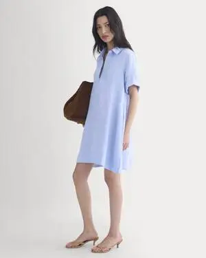 Everlane Linen Mini Popover Shirtdress - Light Blue