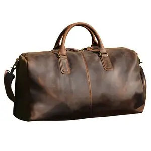 TOURI Genuine Leather Duffle Bag With Shoe Storage - Brown