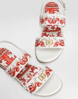 Dolce & Gabbana Majolica-print Calfskin Flat Sandals