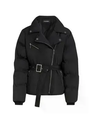 Karl Lagerfeld Belted Padded Biker Jacket - Black