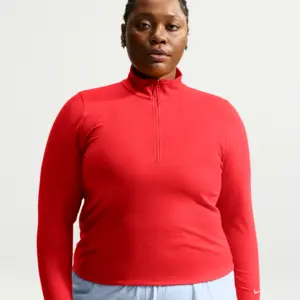 Nike Chill Knit Quarter-zip Ribbed Long-sleeve Top - Red