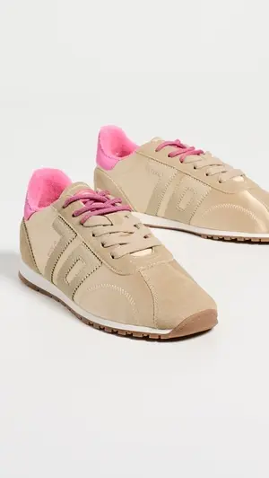 BACK 70 Satin Sneakers With Suede Trim - Beige
