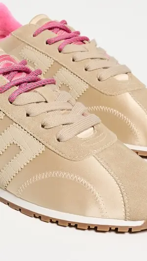 BACK 70 Satin Sneakers With Suede Trim - Beige