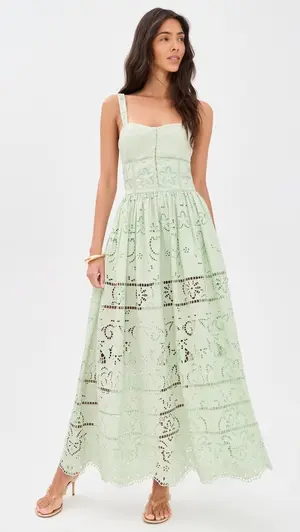 Alice + Olivia Anya Embroidered Sweetheart Neckline Midi Dress