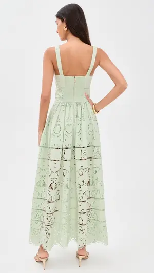 Alice + Olivia Anya Embroidered Sweetheart Neckline Midi Dress