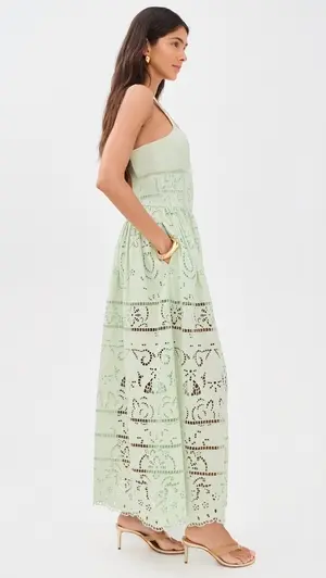 Alice + Olivia Anya Embroidered Sweetheart Neckline Midi Dress