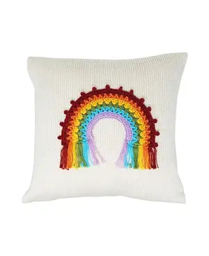 MELANGE COLLECTION Knit Cotton 10 Rainbow Pillow - Light Beige