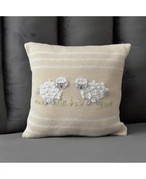 MELANGE COLLECTION Knit Cotton 10 Lamb Pillow - Light Beige