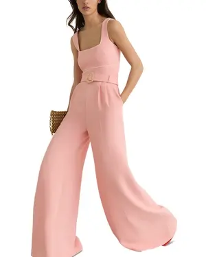 REISS Petites Dion Belted Wide Leg Jumpsuit