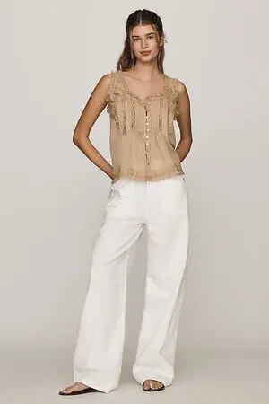 Anthropologie Cotton Lace Ruffle Tank Top - Tan