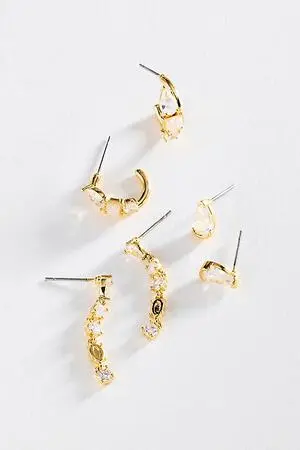 Anthropologie Mixed Stone Hoop And Huggie Earrings Set - Clear