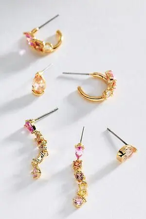 Anthropologie Mixed Stone Hoop And Huggie Earrings Set - Pink Pattern