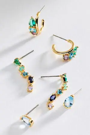 Anthropologie Mixed Stone Hoop And Huggie Earrings Set - Turquoise