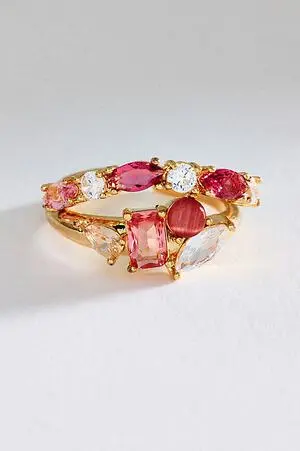 Anthropologie Crystal Cluster Ring Set - Pink Pattern