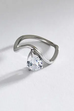 Anthropologie Solitaire Gemstone Water-resistant Squiggle Ring - Silver