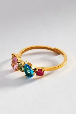Anthropologie Colorful Stone Water-resistant Adjustable Ring - Multi