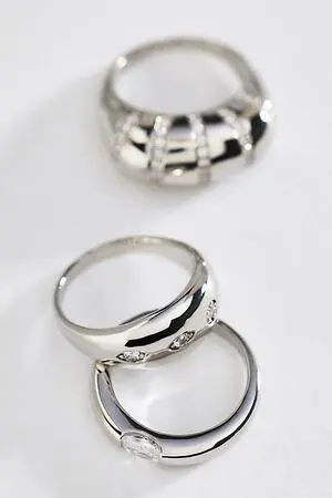 Anthropologie Set Of 3 Chunky Stackable Rings With Cubic Zirconia