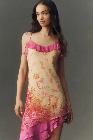 Bhldn Asymmetric Ruffle Midi Slip Dress