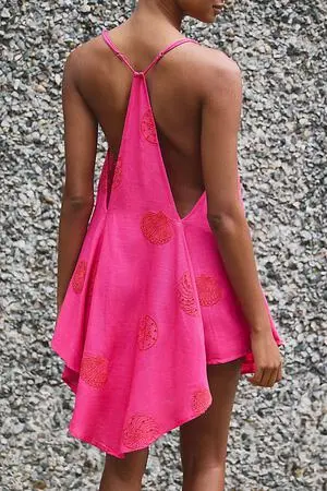 CELANDINE Embroidered Linen Mini Dress - Pink