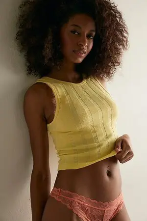 Free People Textured Ribbed Cropped Tank Top - Lemon Drop