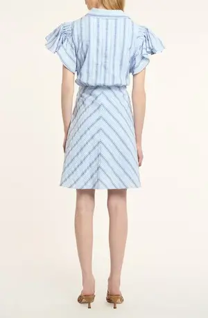 Cinq À Sept Striped Ruffle Sleeve Mini Shirt Dress With Tie Waist