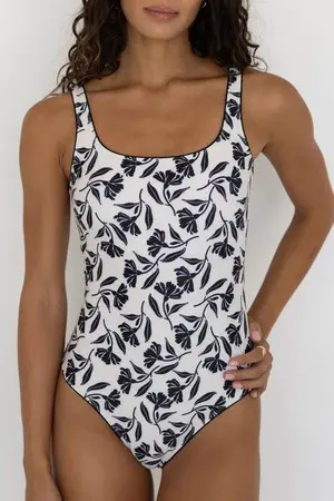 Geode Swimwear Aruba Scoop Neck One Piece With Floral Print