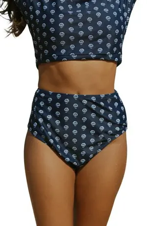 Geode Swimwear Topanga High Waisted Bottoms - Blue