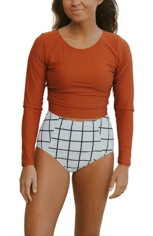 Geode Swimwear Kokkini Long Sleeve Rashguard Top - Orange