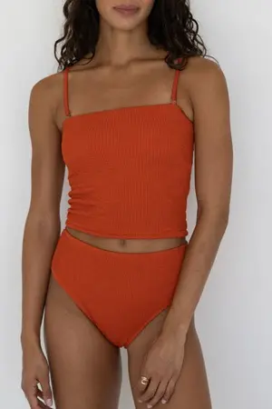Geode Swimwear Ginger Strapless Tube Tankini Top - Orange