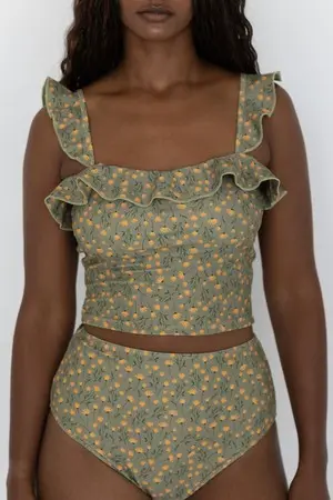 Geode Swimwear Bella Off-shoulder Floral Print Tankini Top - Green