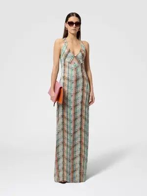 Missoni Sleeveless Long Dress In Viscose Lamé Blend With Multi-technique Knit