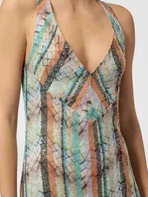 Missoni Sleeveless Long Dress In Viscose Lamé Blend With Multi-technique Knit
