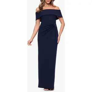 XSCAPE EVENINGS Off-the-shoulder Scuba Crepe Gown With Hardware Detail