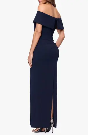 XSCAPE EVENINGS Off-the-shoulder Scuba Crepe Gown With Hardware Detail