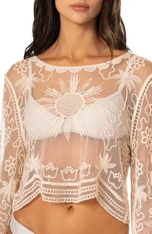 MAAJI Sunroot Suneny Sheer Embroidered Cover-up Top