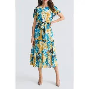 KASPER Floral Tiered Midi Dress