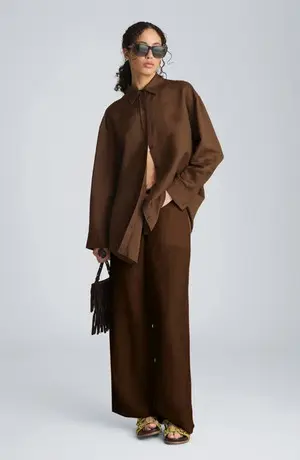 KENNETH COLE Linen Blend Wide Leg Pull-on Pants