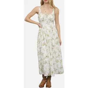 BLU PEPPER Sleeveless Eyelet Floral Maxi Dress - Olive